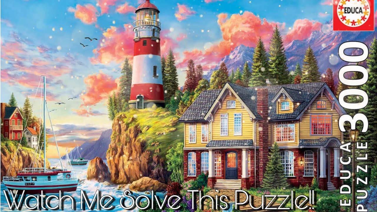 Watch Me Solve This 3000 Piece “Lighthouse By the Ocean” Puzzle!! - YouTube