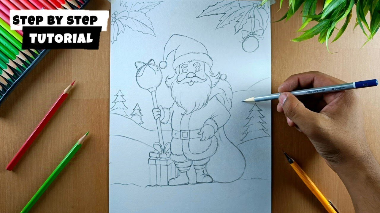 How To Draw Santa Claus Drawing | Step by Step (Outline Tutorial) - YouTube