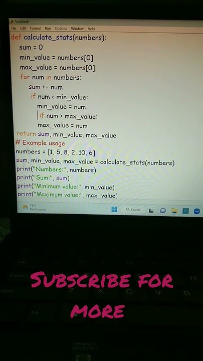 python program to print sum ,minimum and maximum value of no #coding #idle - YouTube