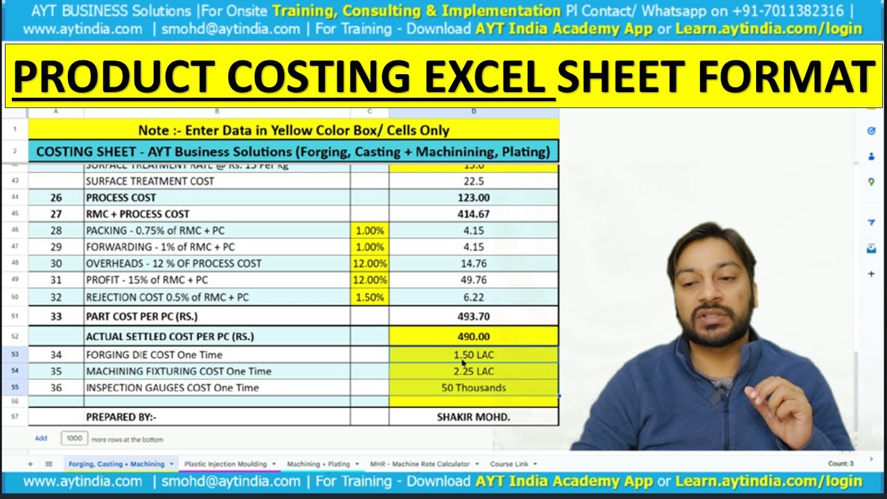 Product Costing Excel Format || Costing Format in Excel || Product Cost ...
