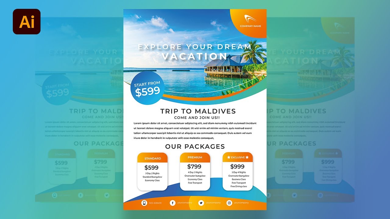 Travel Tour Agency Flyer Design in Adobe Illustrator - YouTube