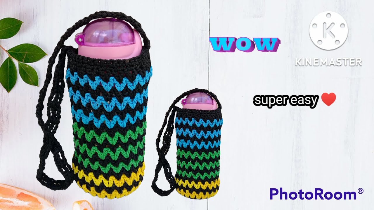 CARA MERAJUT SARUNG BOTOL AIR MINUM ⁉️ BOTTLE CAVER _ CROCHET BOTTLE ...