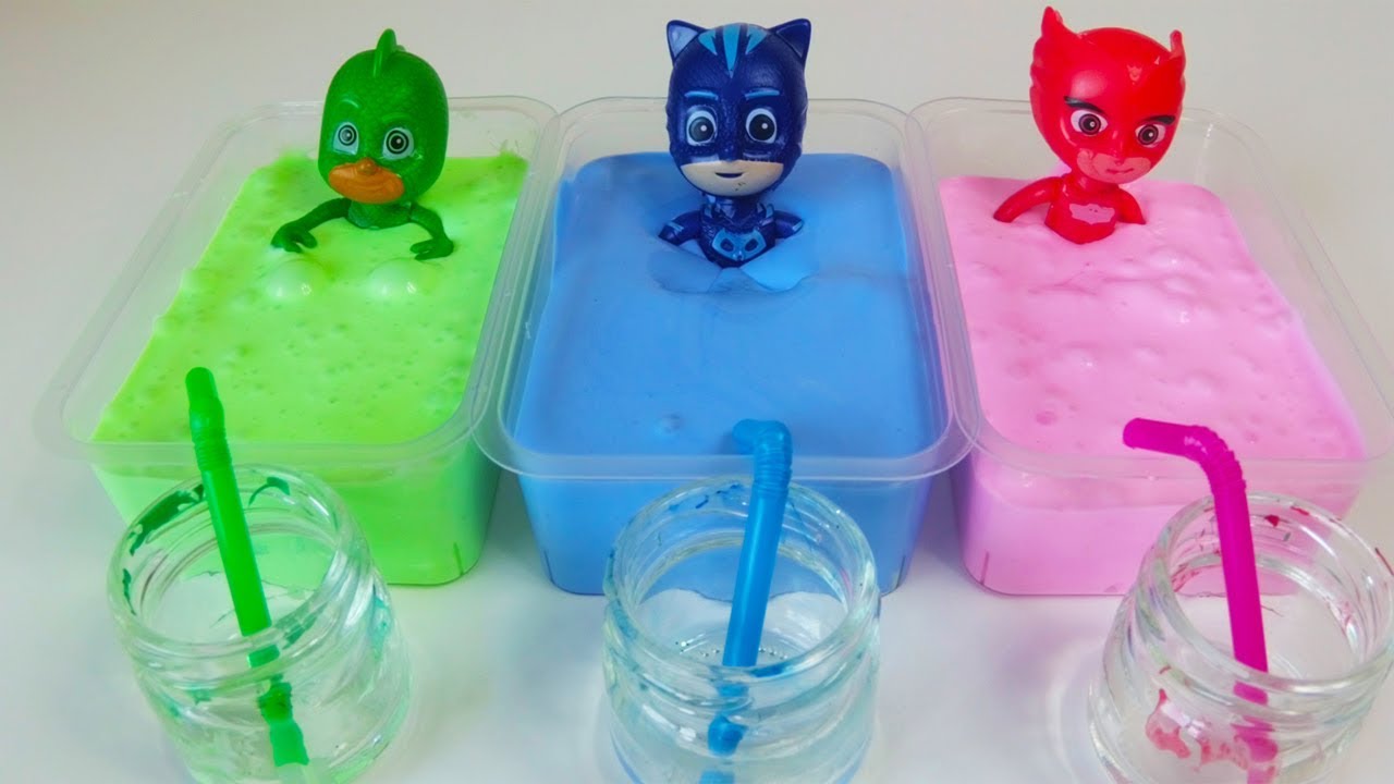 Colorful Slime Baths for Pj Masks Toys - Learn Coloring for kids - YouTube