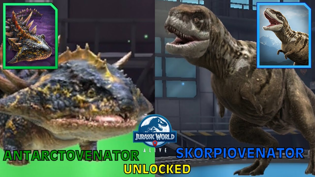 Antarctovenator & Skorpiovenator Unlocked - Jurassic World Alive - YouTube