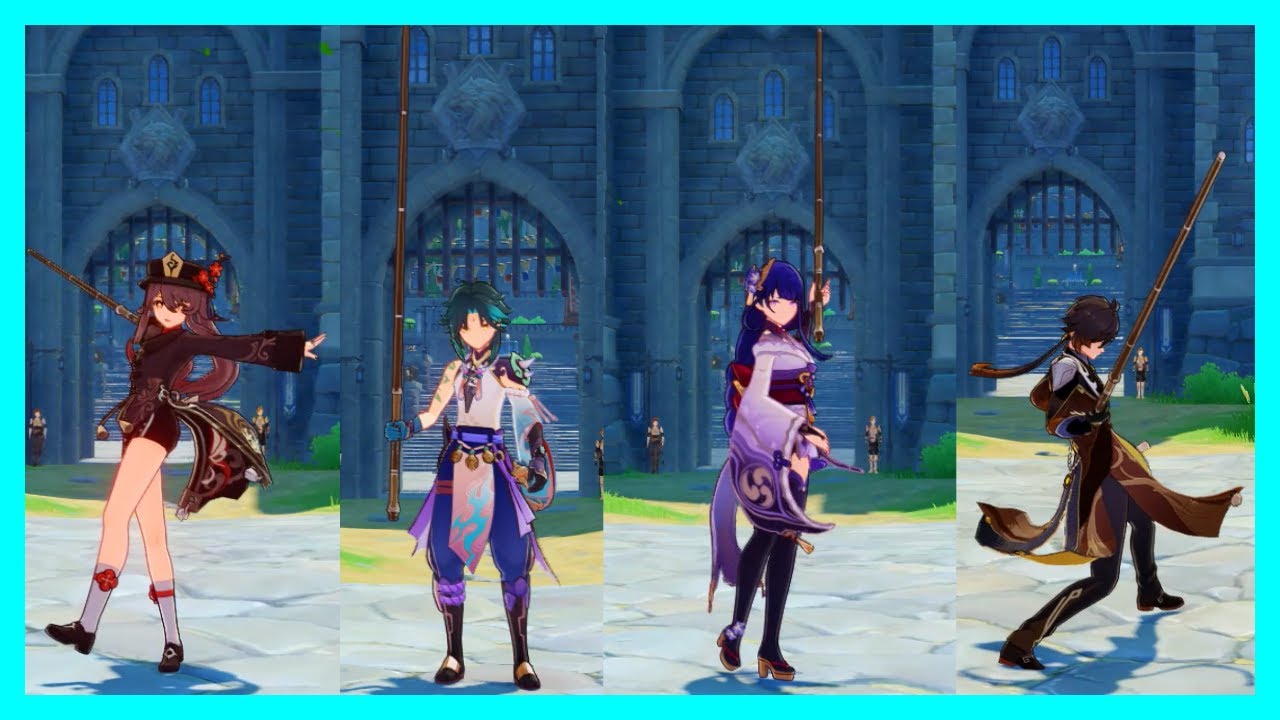 All Polearm Characters Fighting Styles Side by Side but Using Fishing ...