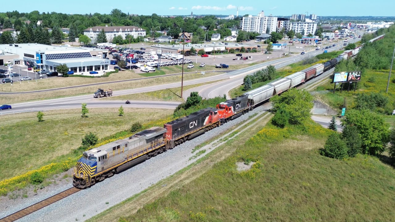 Awesome Aerial 4K View! Big Manifest Train CN 507 at Moncton, NB ...