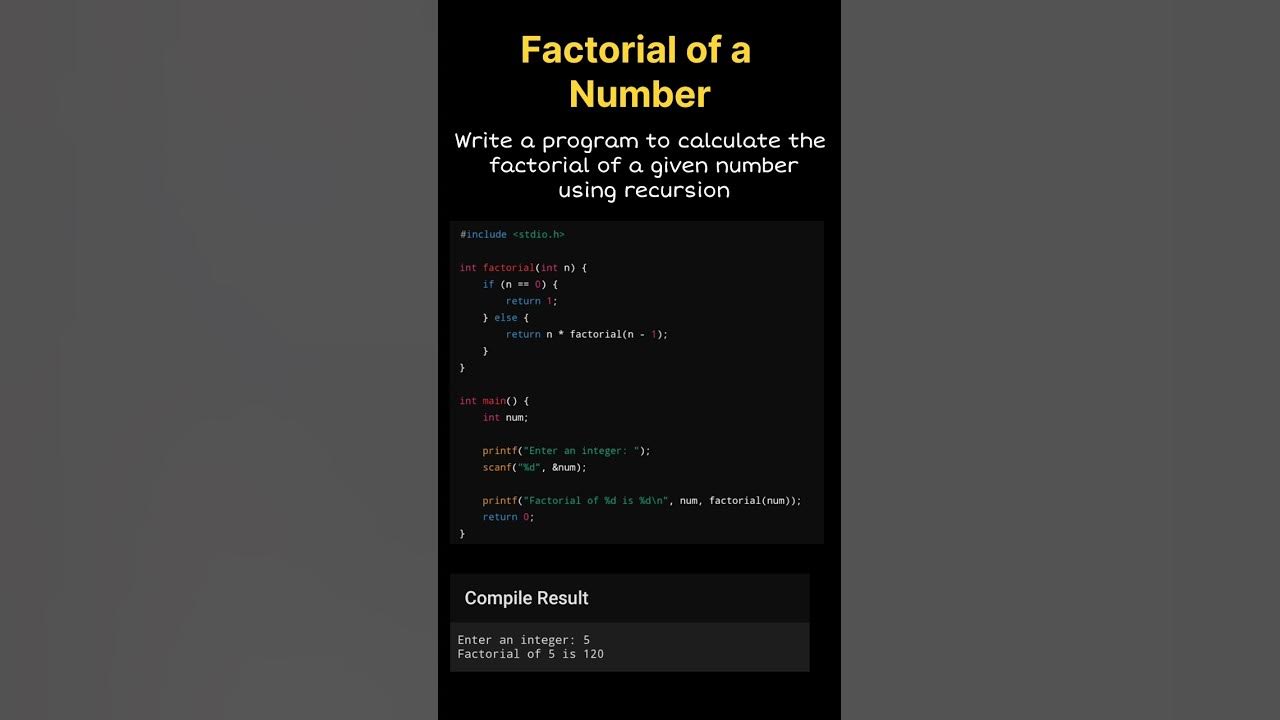 Factorial Of A Number C Programming Computerscience Cprogramming Shorts Youtube