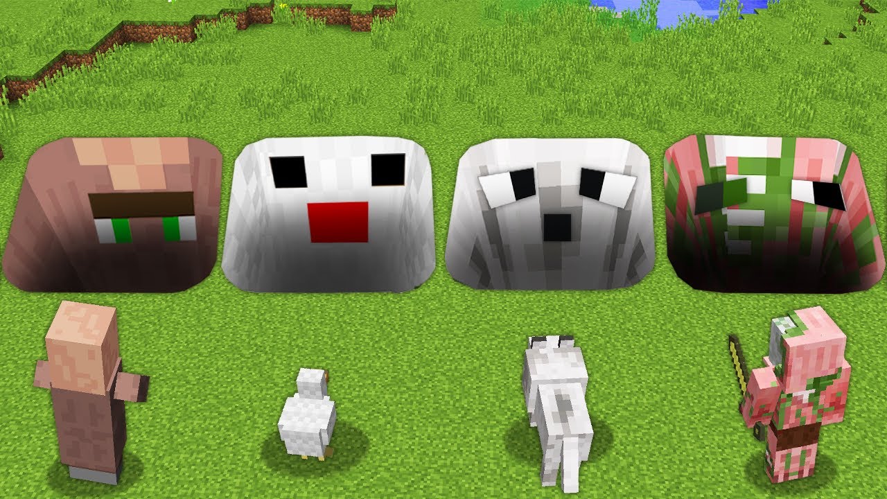 Minecraft VILLAGER WOLF PIGMAN CHICKEN SECRET TUNNELS How to Play - YouTube
