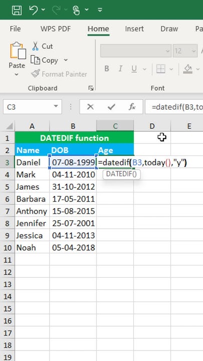 How to use datedif function in excel - YouTube
