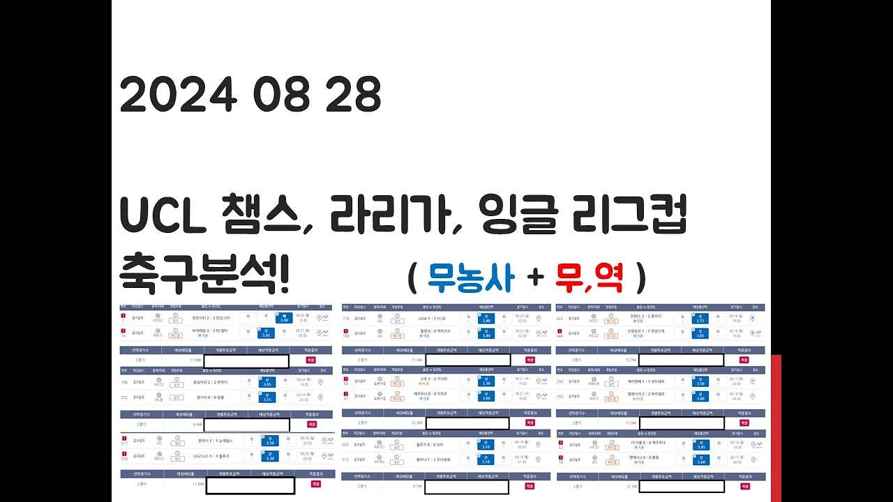 2024 08 28 UCL 챔피언스리그, 라리가, 리그컵, 카라바오컵 축구분석! 토토, 프로토, 스포츠분석 - YouTube