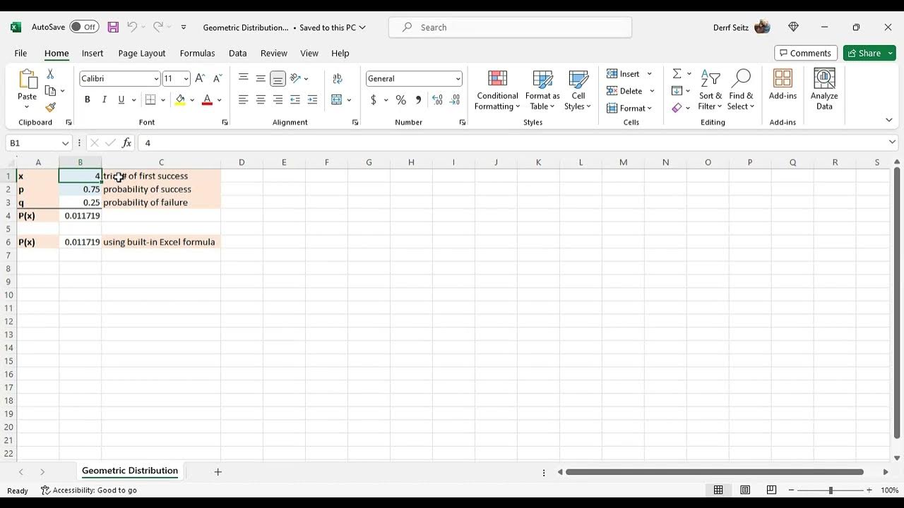Microsoft Excel Geometric Distribution - YouTube