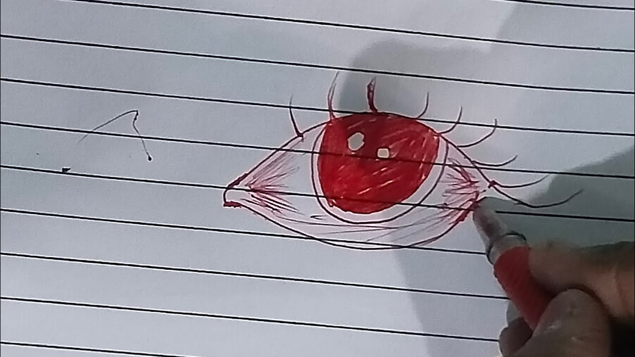 easy realistic eye with red pen drawing tutorial video #drawing - YouTube