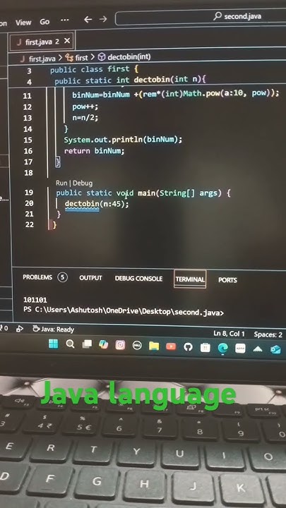 Decimal to binary in java language by using function #coding #dailycoding #cleancode ...