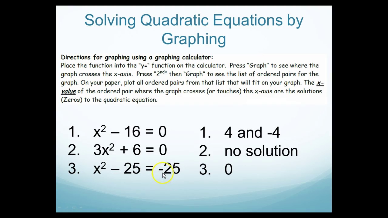 Solving Quadratic Equations by Graphing and Square Roots - YouTube