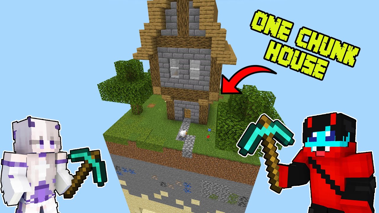 We Built an Epic House in Minecraft ONE CHUNK Challenge part 2! - YouTube