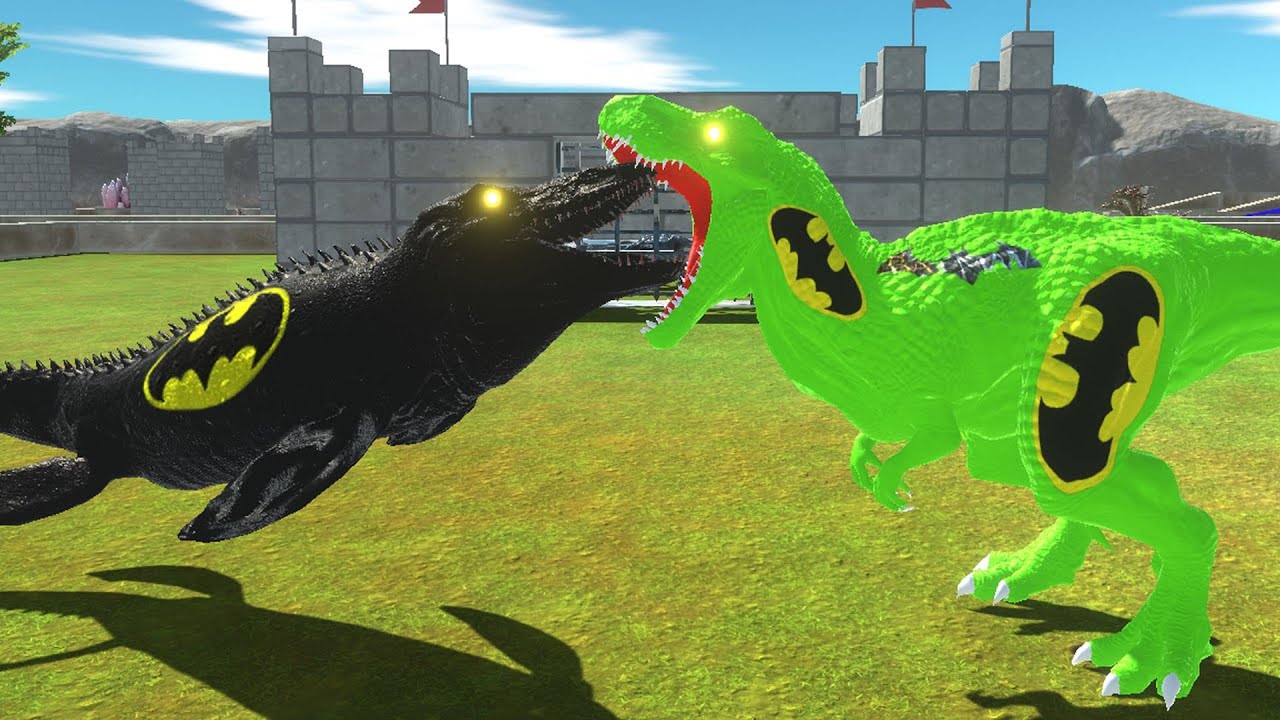 BATMAN MOSASAURUS vs GREEN BATMAN T-REX CASTLE DEATH RUN - Animal ...
