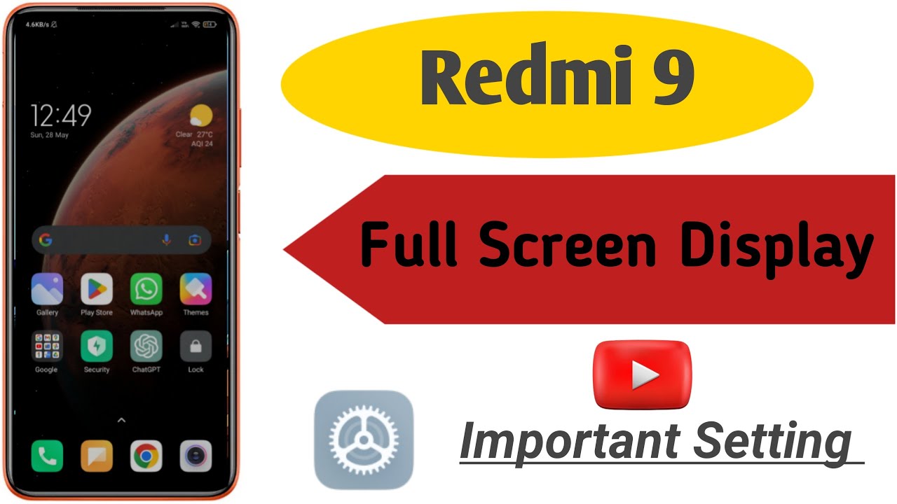 How to enable full screen display mode in Redmi 9 | Full screen display ...