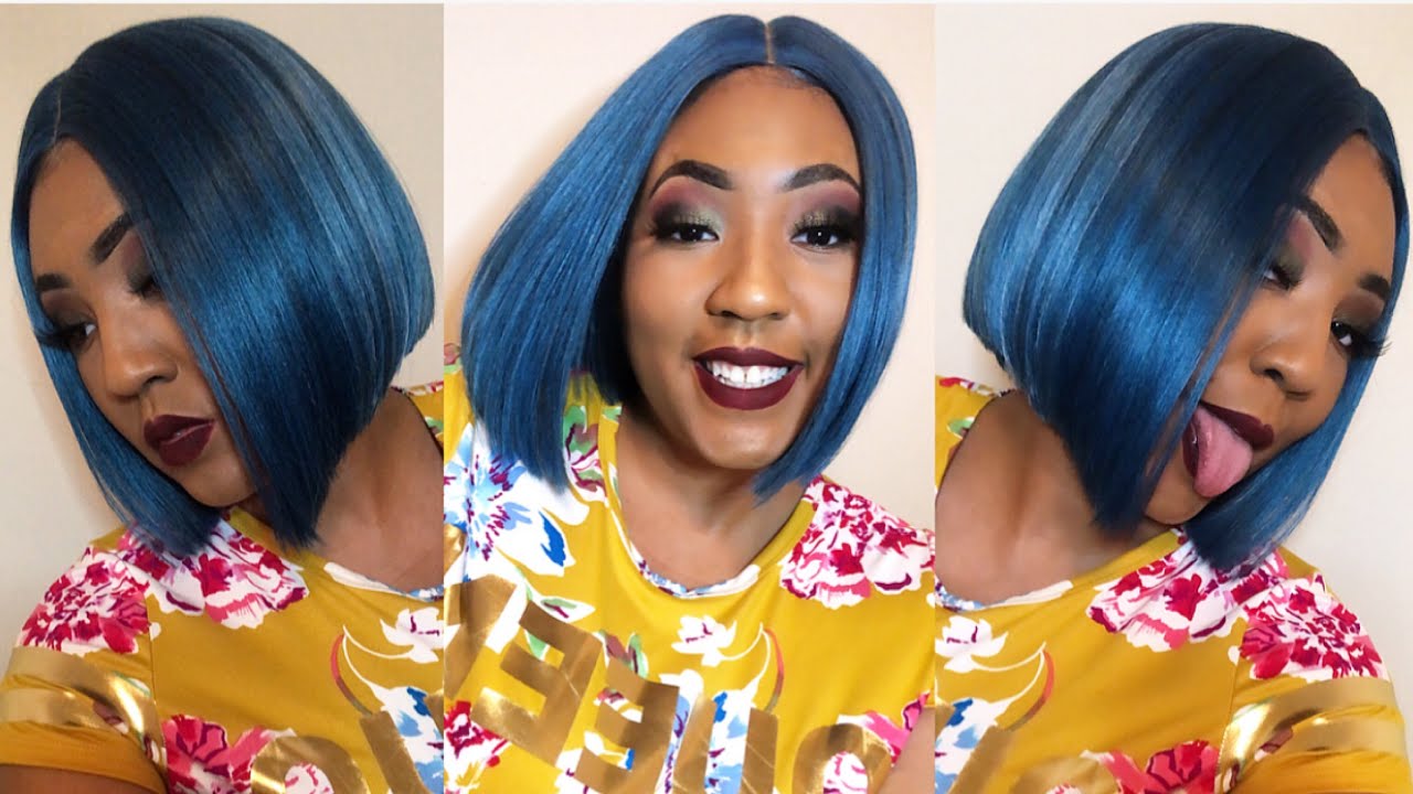 ZURY SYNTHETIC WIG SASSY-H NOX | Sea blue synthetic bob wig | Queendom Mindset Wig Review ...