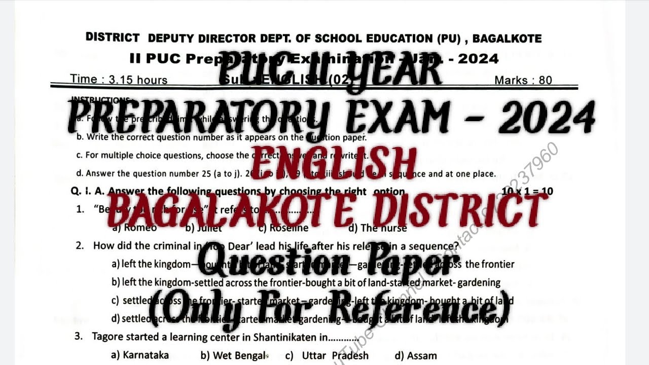 PUC II ENGLISH - Bagalakote - Preparatory Exam 2024 (For Reference 2nd ...