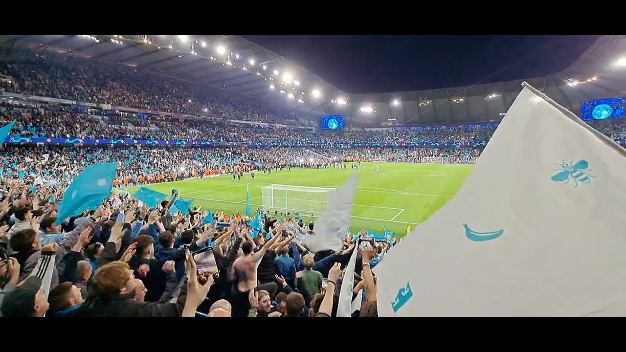 Man City fans singing Blue Moon after qualifying for the UEFA Champions ...