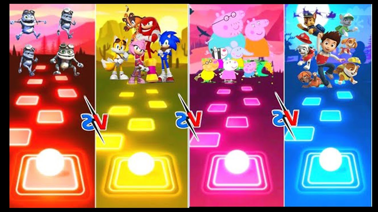 Peppa pig Team Vs Paw patrol Sonic Team Vs crazy frog Team | Tiles Hop ...