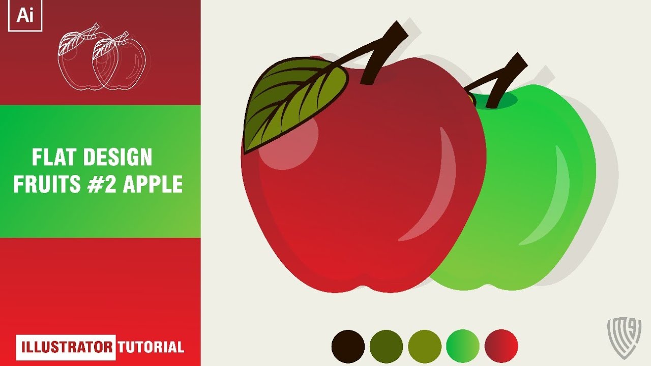 Flat Design Fruits 2 Apple Adobe Illustrator Tutorial Youtube