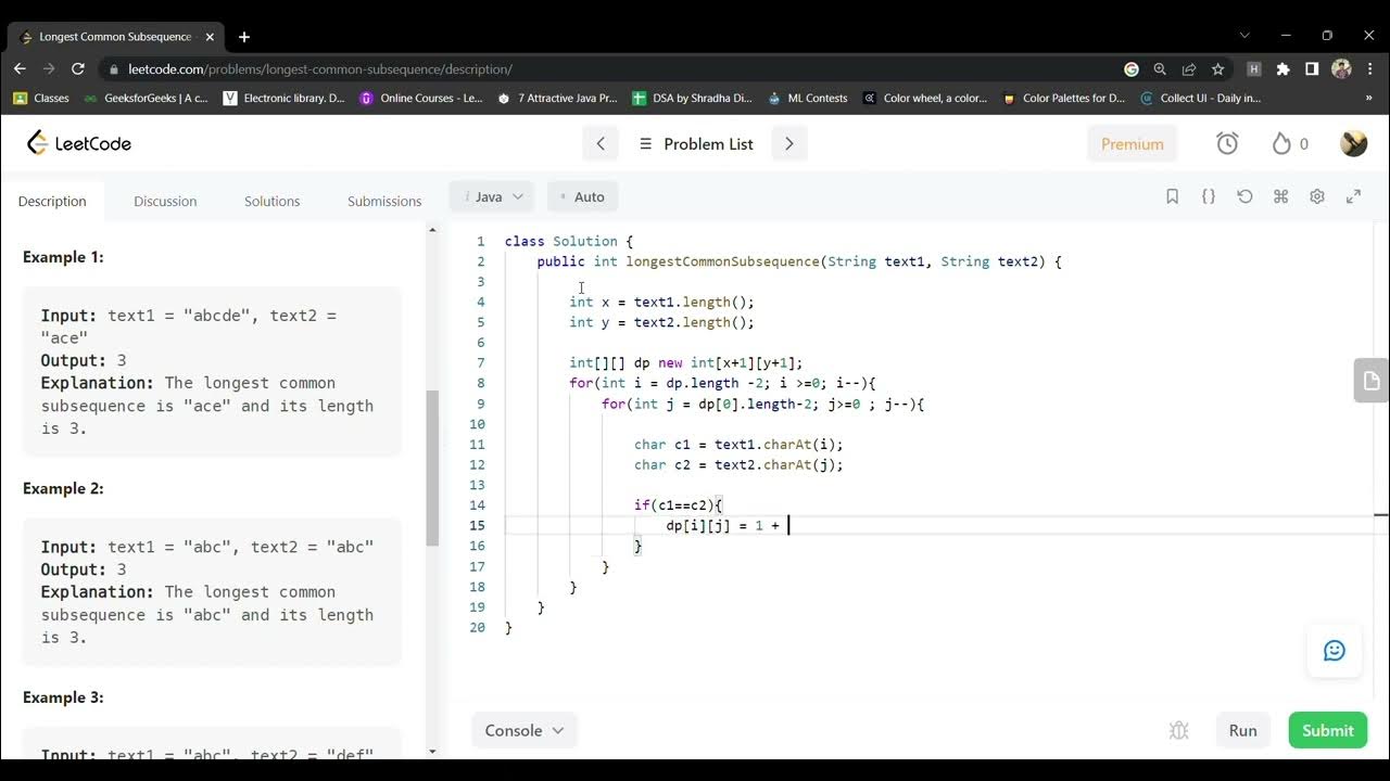 1143 Longest Common Subsequence Leetcode Java Youtube