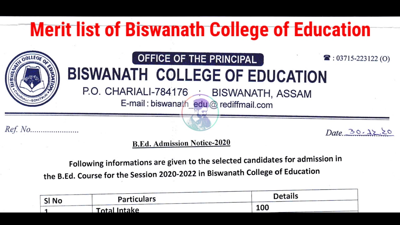 🔥B. Ed. Admission 2020 • Merit List • Biswanath College of Education # ...