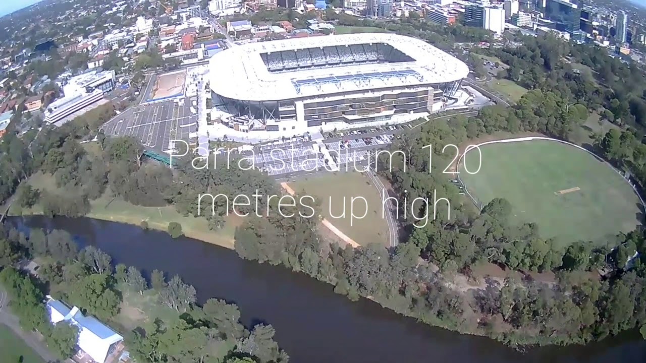 Parramatta stadium 120 metres up high drone footage - YouTube