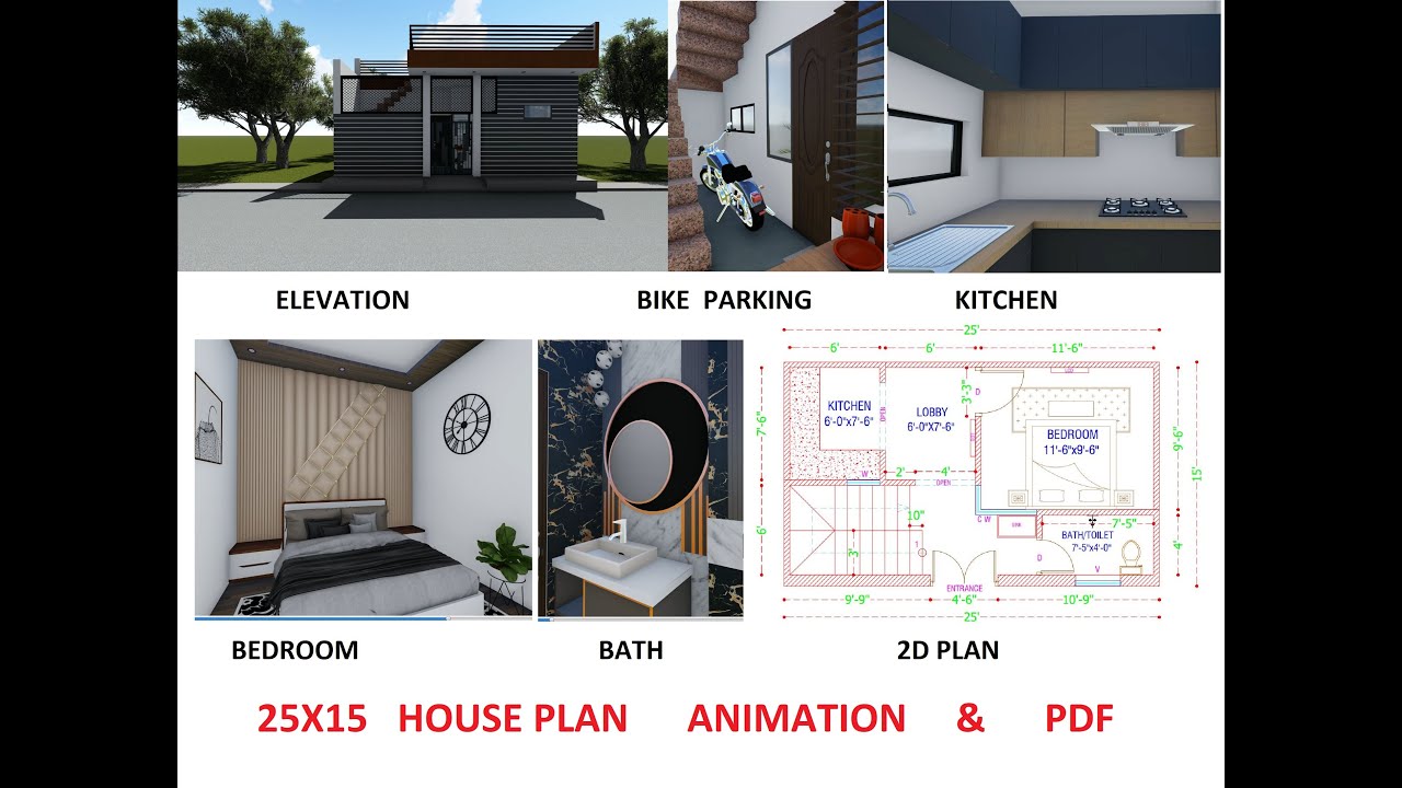25*15 1Bhk House plan with animation & Pdf | 375 sq. ft #house - YouTube