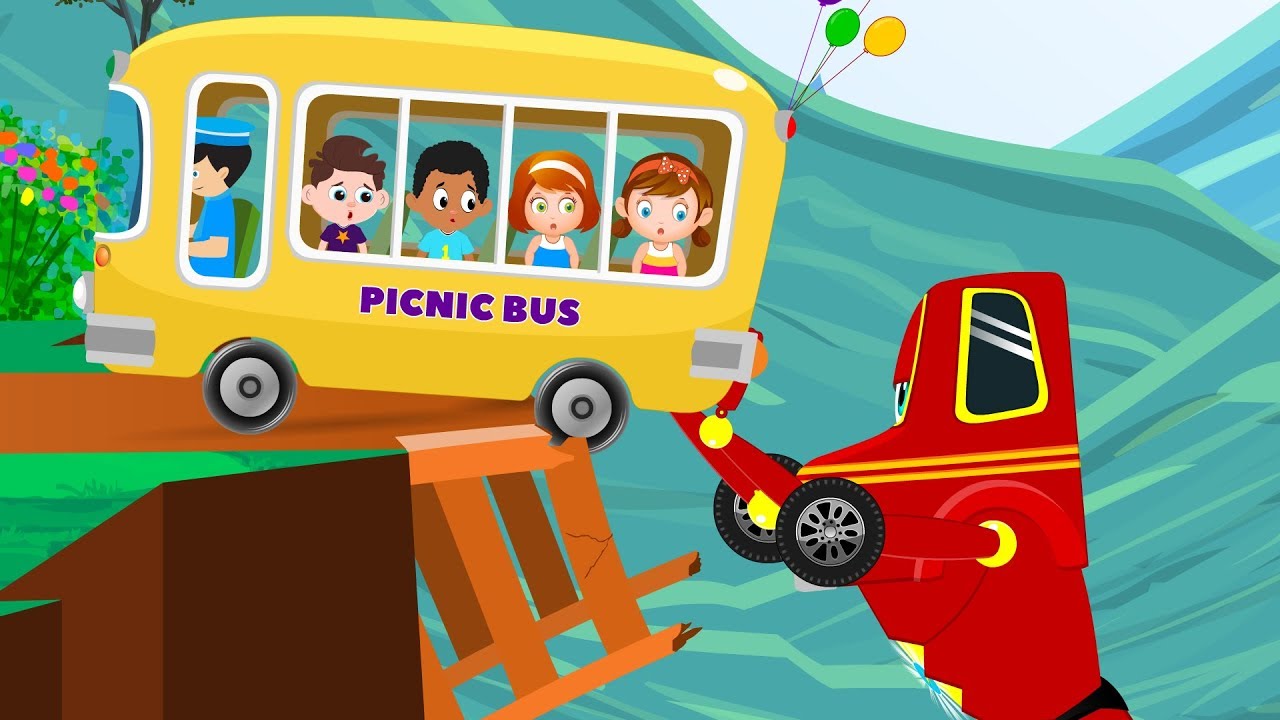 Kids Picnic Bus Peril Rescued by Red Super Car - Cartoons For Kids Song ...