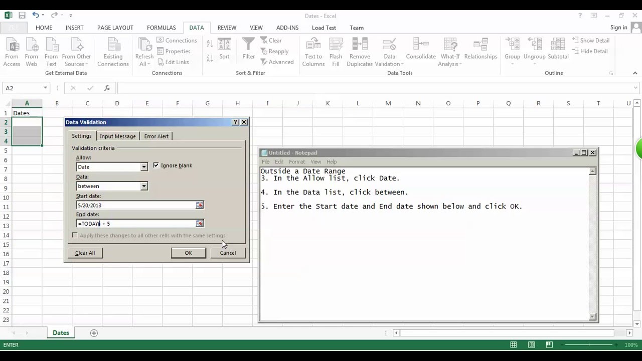 Excel Reject Invalid Dates How To Reject Invalid Dates Using Data Validation Youtube