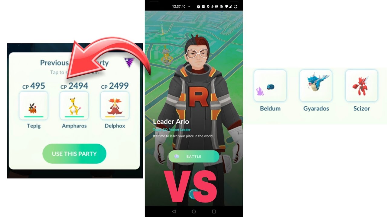 Battle with Team leader Arlo with Low HP Pokemon in Pokemon go without ...