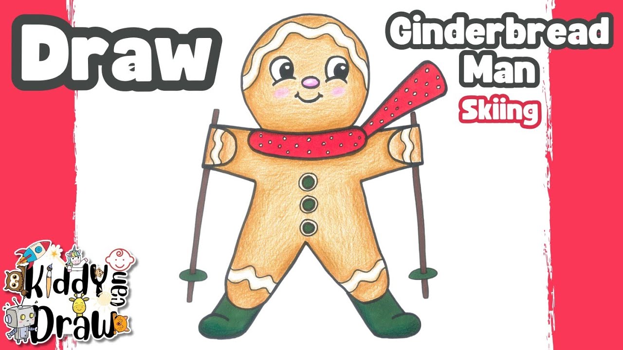 How to Draw a Gingerbread Man Skiing - Easy Step-By-Step! - YouTube