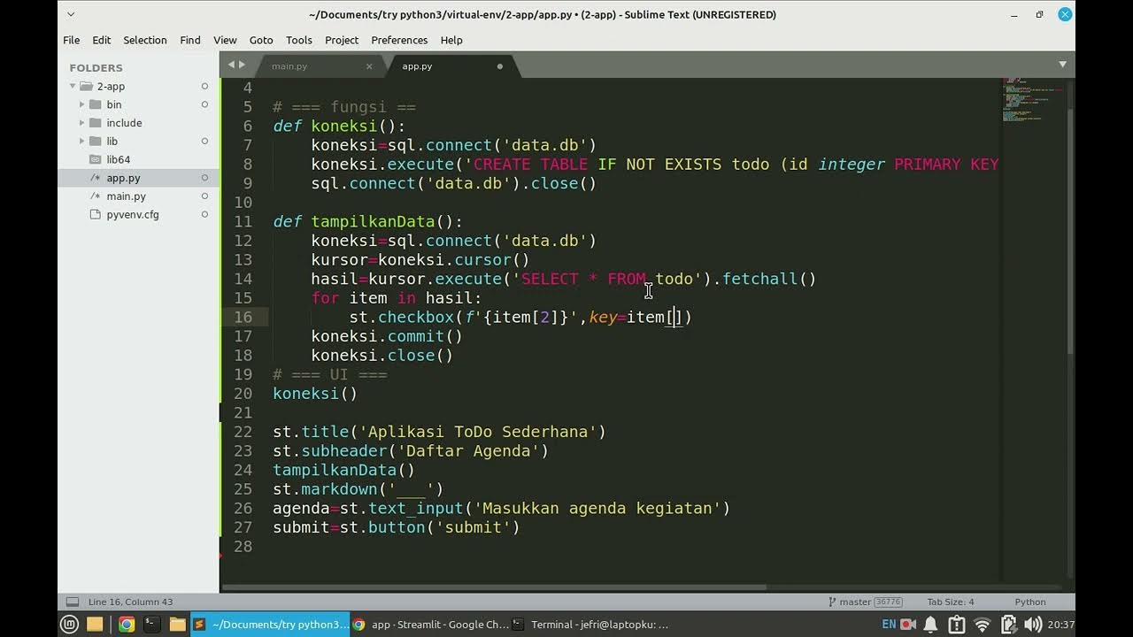 SUDAH ADA PERKEMBANGAN - COBA BUAT TODO APP STREAMLIT SQLITE3 PYTHON 3 10 - YouTube