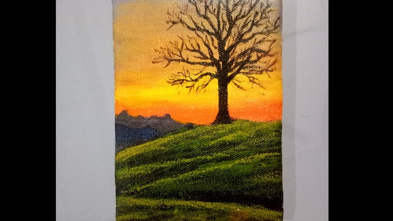 Simple sunset view for beginners/ acrylic landscape painting - YouTube
