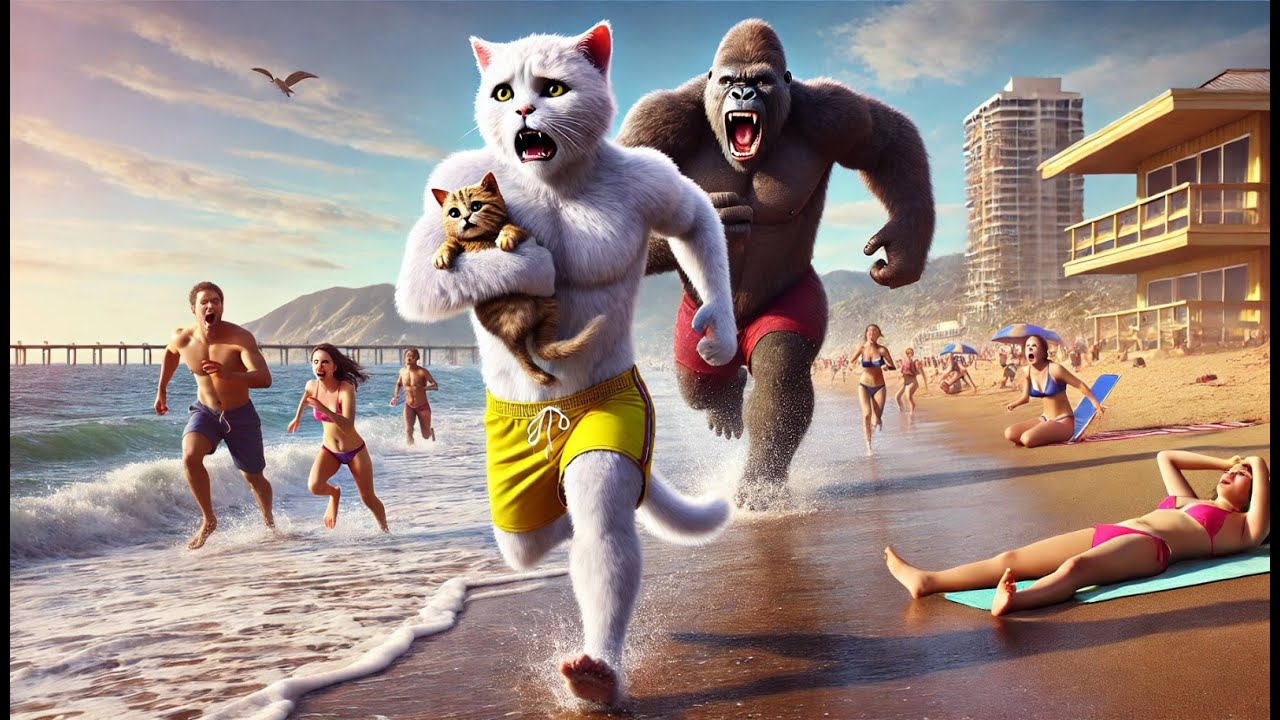 Awesome Dad Cat fights King Kong to protect Kitten! #cat #cute # ...