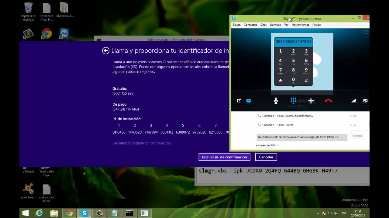Activa Windows 8 1 Rtm Build 9600 Via Skype Youtube