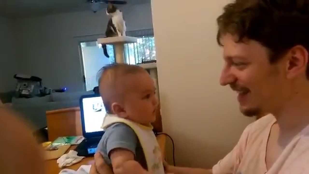 Cutest baby saying her first words to dad - YouTube