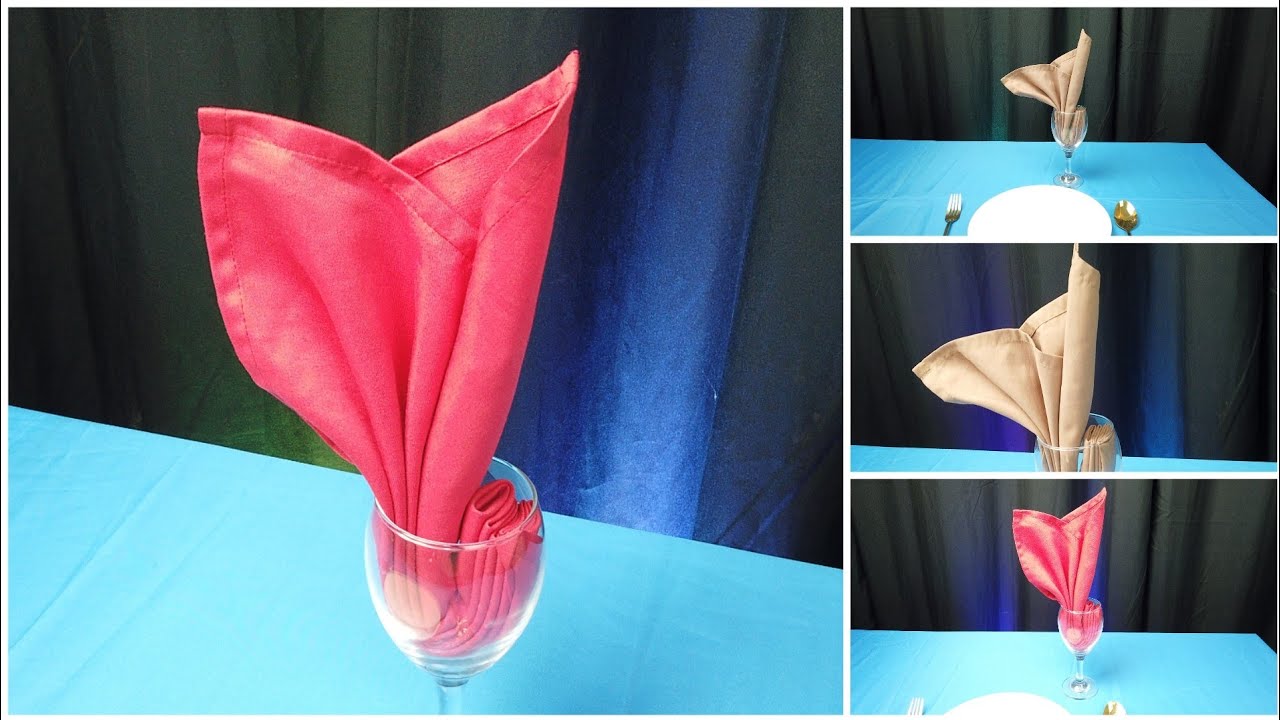 CANDLE WITH LEAF DESIGN NAPKIN FOLDING IN THE GLASS - YouTube