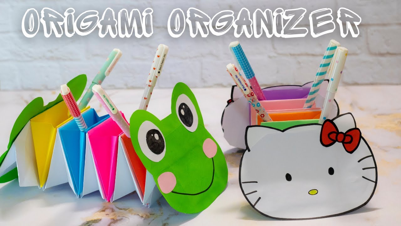 Origami hello kitty & frog Organizer | DIY Back to School | Paper pen ...