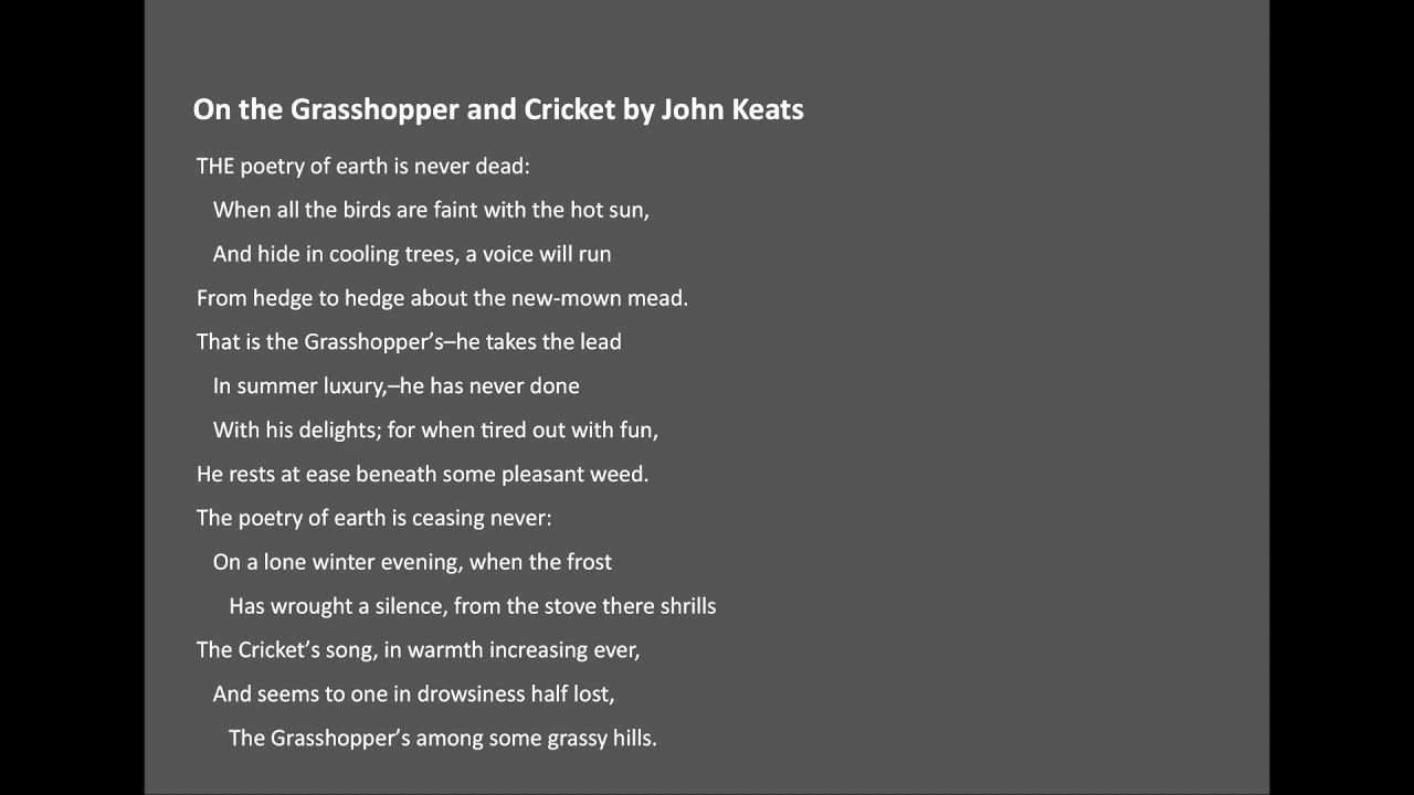 On the Grasshopper and Cricket by John Keats - YouTube