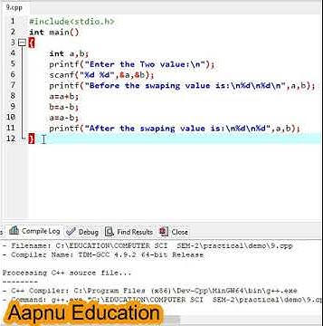 swap the value of two variables in C program//#shorts #shortsvideo// aapnu education - YouTube
