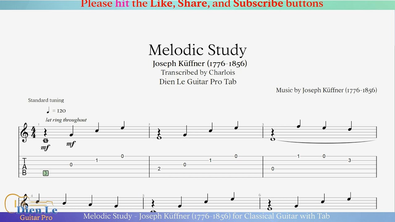 Melodic Study - Joseph Küffner (1776-1856) for Classical Guitar with Tab - YouTube