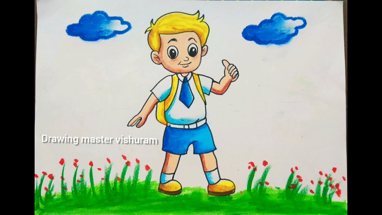 How to draw boy with school bag/Drawing tutorial/Teaching By Drawing ...