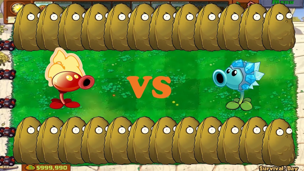 Pvz1 - 50 Fire Peashooter vs 50 Snow Pea - YouTube