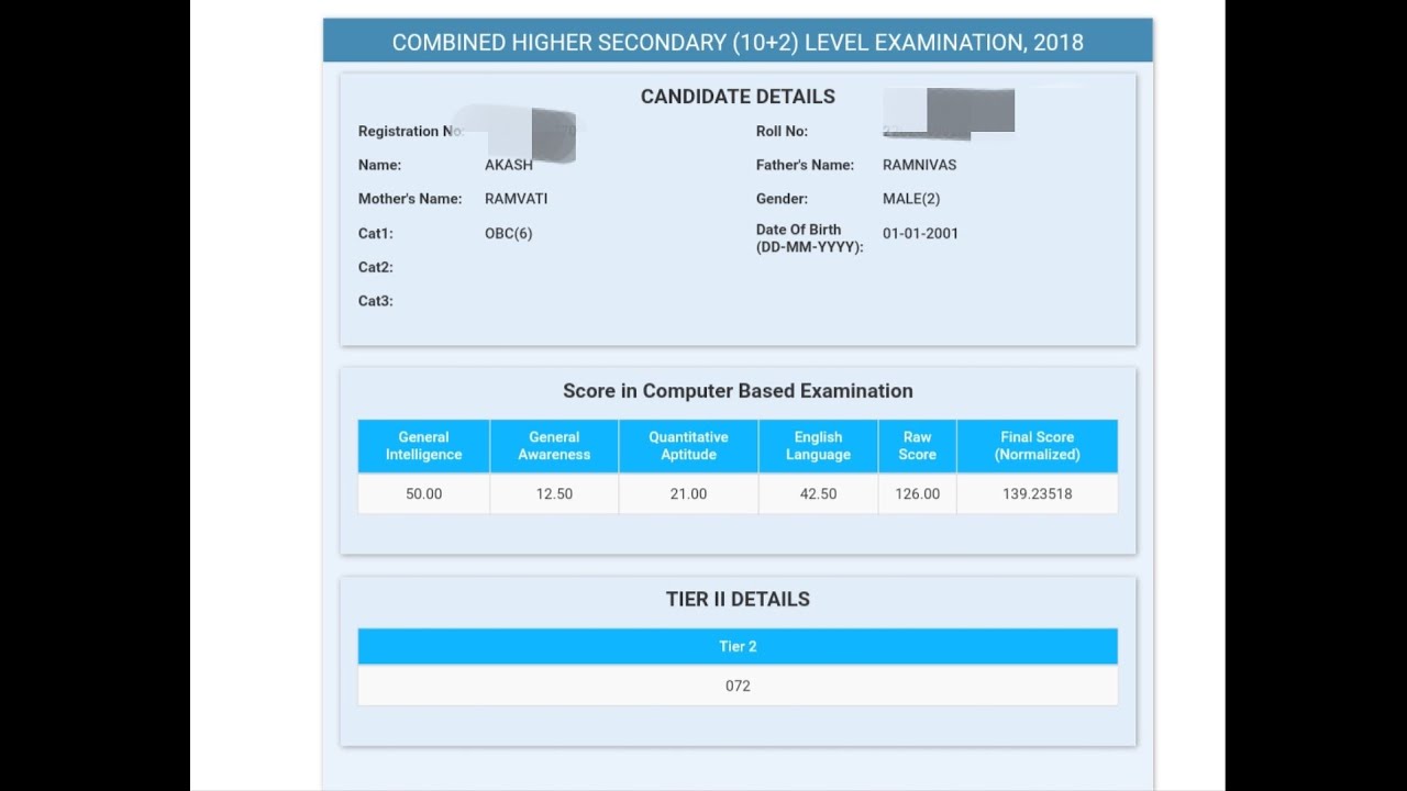 My SSC CHSL 2018 score card.. - YouTube