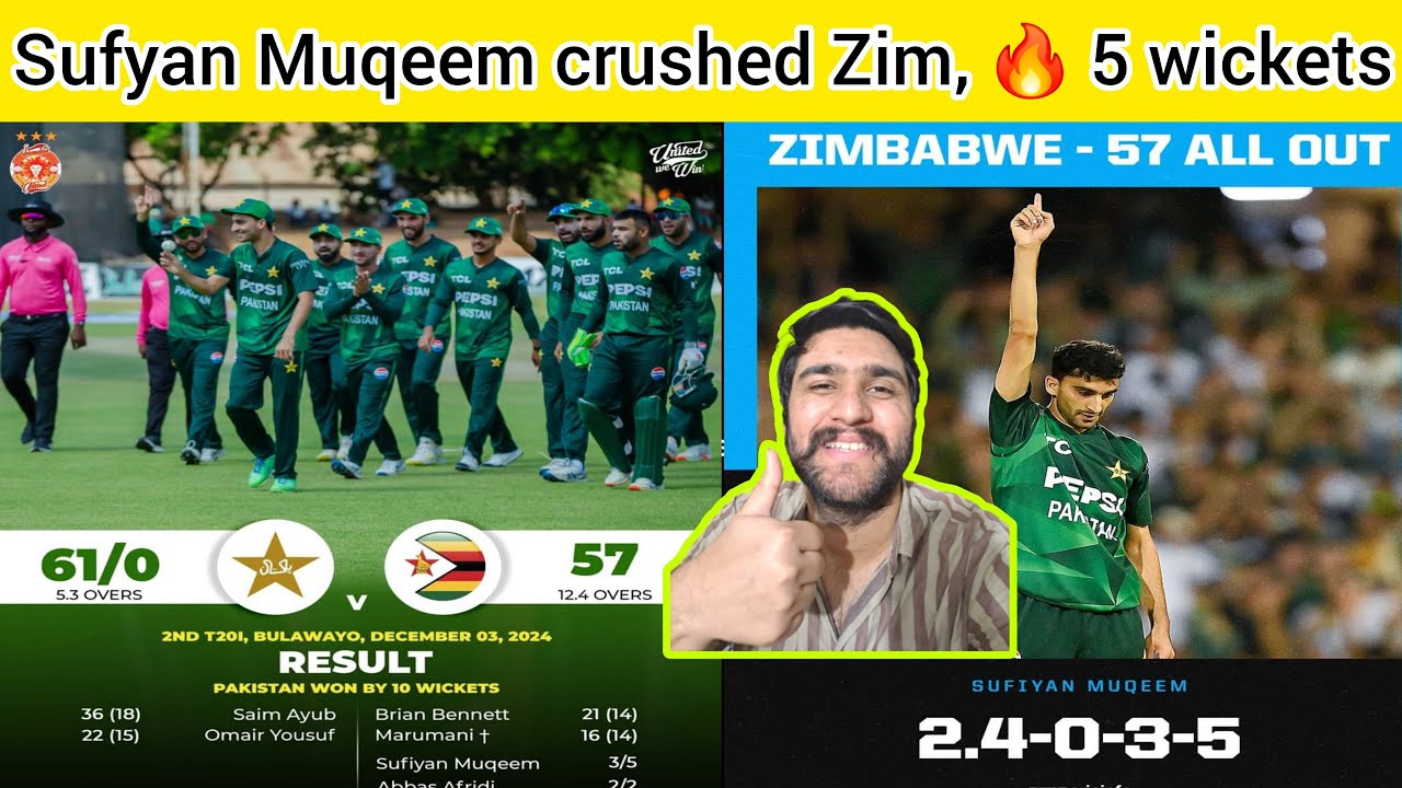 Sufyan Muqeem 5 wickets new record | Pakistan beat Zimbabwe by 10 wickets | PAK VS ZIM, 2nd T20 ...