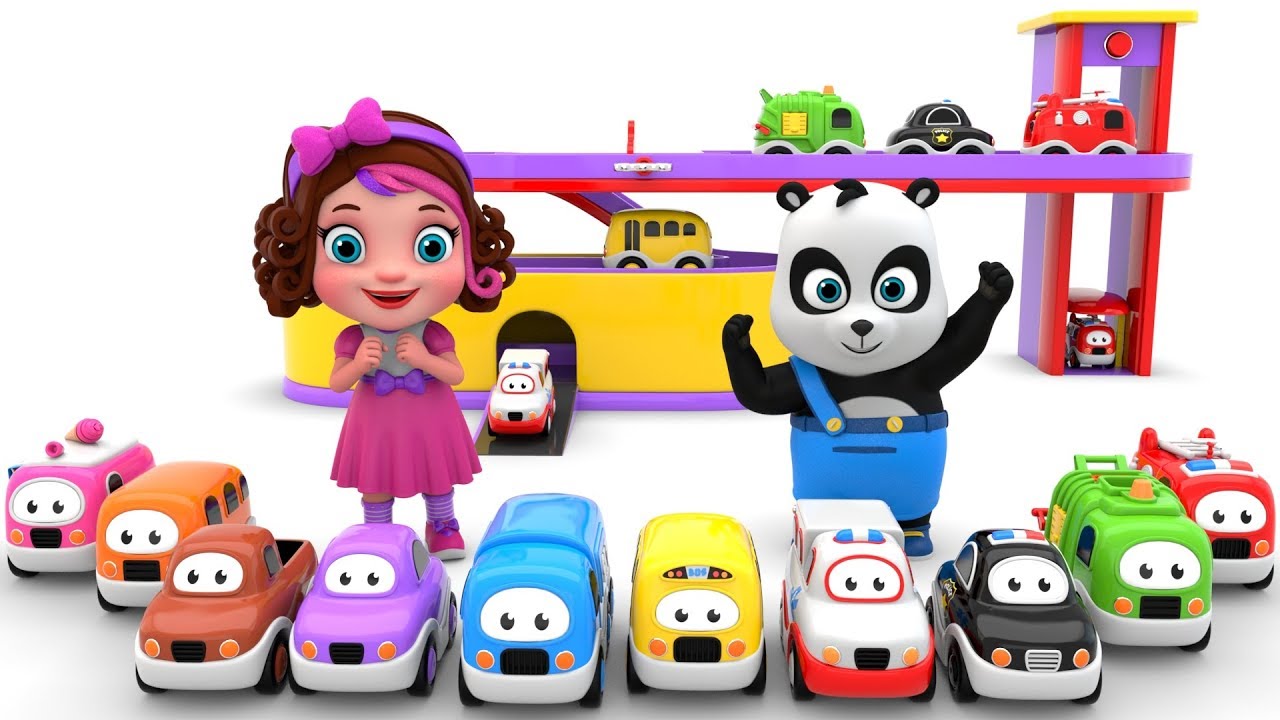 Pinky and Panda Play with Car Garage Toy Cars - YouTube
