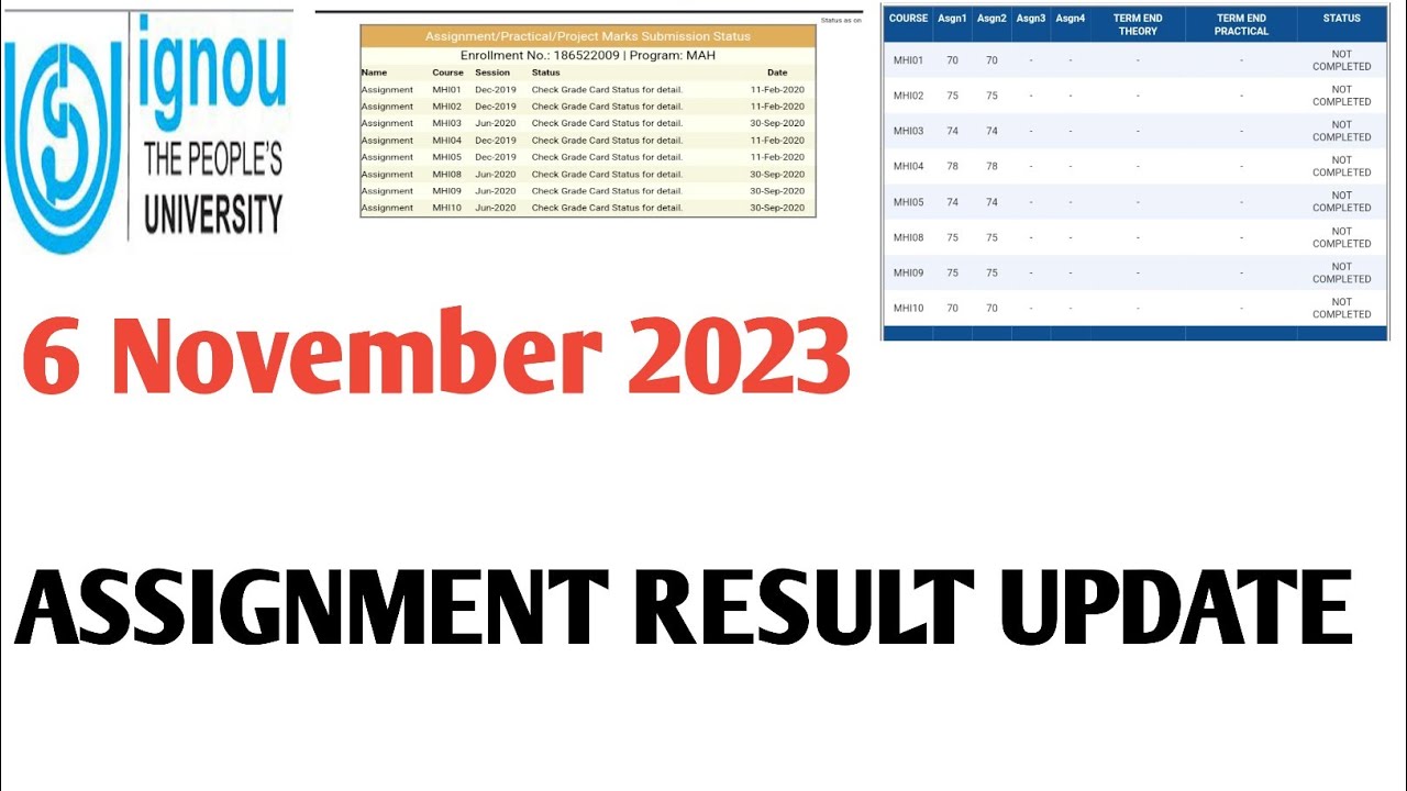 IGNOU ASSIGNMENT RESULT UPDATE 🔥 INFORMATION 6 NOVEMBER 2023 - YouTube